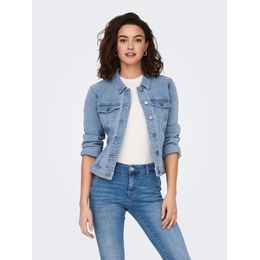Jeansjacke Only "ONLWONDER &ndash; Jeansjacke mit Teilungsn&auml;hten und Stretch", Damen, Gr. S (36), blau (light blau denim), Denim/Jeans;Web;Twill, Obermaterial: 79% Baumwolle, 20% Polyester, 1% Elasthan, unifarben, figurumspielend taillenbedeckt, 1-Knopf-Manschette, Jacken Jeansjacke, sehr figurbetont, casual, Denim, Baumwollmischung, Brusttaschen