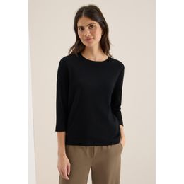 Rundhalsshirt Cecil, Damen, Gr. M (40), schwarz, Web, 95% Baumwolle, 5% Elasthan, unifarben, normal normal, Rundhals, abgesteppt, Shirts Rundhalsshirt, aus Baumwolle mit Stretchante