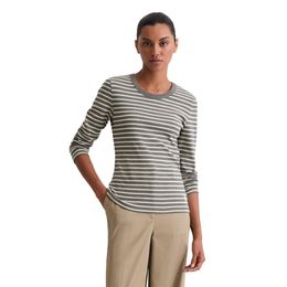 Marc O'Polo Langarmshirt MARC O'POLO "aus reiner Bio-Baumwolle", Damen, Gr. M, dunkelgrau, Obermaterial: 100% Baumwolle, gestreift, Basic, skinny fit, Rundhals, normaler Saum, Shirts Langarmshirt
