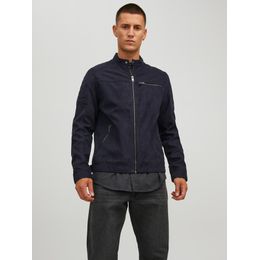 Jack & Jones Lederimitatjacke JACK & JONES "JJEROCKY in Kunstlederoptik mit Rei&szlig;verschlusstaschen", Herren, Gr. L, schwarz (jet schwarz), Web, Obermaterial: 88% Polyester, 12% Viskose, slim fit normal, gerader Abschluss, Jacken, unifarben, modisch, regular fit, Lederimitat