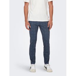 Only & Sons Chinos ONLY & SONS "ONSMARK SLIM CHECK PANTS 9887 NOOS", Herren, Gr. 29, Länge 34, blau (marineblaus), Web, Obermaterial: 64% Viskose, 31% Polyester, 5% Elasthan, kariert, schmal normal, Hosen