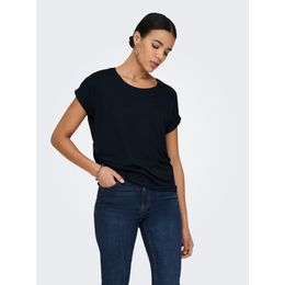 T-Shirt Only "ONLMOSTER &ndash; T-Shirt mit melierter Optik und elastischem Material", Damen, Gr. L, schwarz, Jersey, Obermaterial: 65% Polyester, 30% Viskose, 5% Elasthan, unifarben, l&auml;ssig geschnitten normal, Rundhals, Aufschlag, Shirts T-Shirt, meliert, casual, l&auml;ssig geschnitten, Viskosemischung, Rundhals