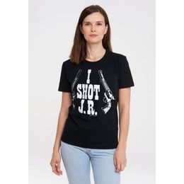 T-Shirt logoshirt "Dallas &ndash; I Shot J.R.", Damen, Gr. L, schwarz, 100% Baumwolle, unifarben, normal, Rundhals, Shirts T-Shirt, mit coolem Print