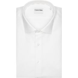 Businesshemd Calvin Klein "REG ESNTL POPLIN STR SLD", Jungen, Gr. 40, N-Gr, wei&szlig;, Web, Obermaterial: 97% Baumwolle, 3% Elasthan, unifarben, regular fit normal, Rundhals, eingesetzt 1-Knopf-Manschette, Hemden, Regular fit, mit Rundhalsausschnitt