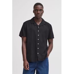 Kurzarmhemd Blend "BHBOBBY Shirt cuba", Herren, Gr. L, US-Größen, schwarz, 55% Leinen, 45% Viskose, unifarben, Basic, regular fit normal, ohne Ausschnitt, gerader Abschluss, Hemden, Lässiges Kurzarmhemd mit Cuba Kragen