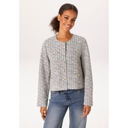Kurzblazer Aniston CASUAL, Damen, Gr. 36, blau (hellblau, wollweiß, marine, dunkelrot, schwarz), Bouclé, Obermaterial: 50% Polyester, 35% Baumwolle, 15% Viskose, Jacquardmuster, meliert, figurumspielend taillenbedeckt, Rundhals, Blazer Kurzblazer