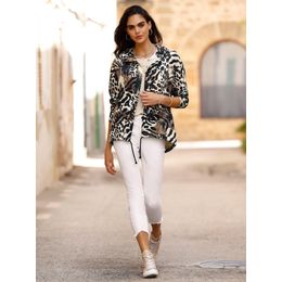 Shirtjacke Heine "Shirtjacke", Damen, Gr. 38, schwarz, sand, bedruckt, 50% Baumwolle, 50% Polyester, animal-print, gemustert, mehrfarbig, Rundhals, Shirts Shirtjacke
