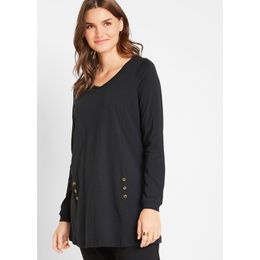 Longshirt bonprix, Damen, Gr. 36/38 (S), schwarz, Obermaterial: 100% Baumwolle, A-Linie, Shirts Longshirt