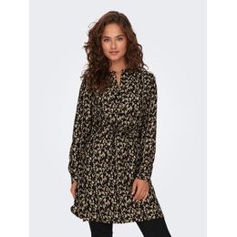 Druckkleid Only "ONLCORY LIFE L/S V-NECK TUNIC WVN NOOS", Damen, Gr. S, N-Gr, schwarz (schwarz aop:cora graphic), Web, Obermaterial: 100% Polyester, gemustert, kurz, V-Ausschnitt, Kleider Druckkleid, Sommerkleid mit Tailleng&uuml;rtel