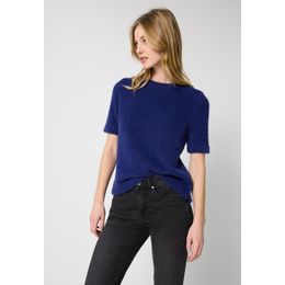 Rundhalsshirt STREET ONE STUDIO, Damen, Gr. 34, zenith blau, Stoff, 65% Polyamid, 23% Polyester, 12% Viskose, unifarben, normal normal, Rundhals, abgesteppt, Shirts Rundhalsshirt, soft und weich