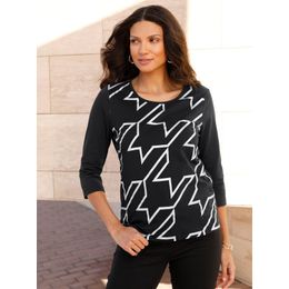 Rundhalsshirt Classic Basics "Rundhals-Shirt", Damen, Gr. 40, schwarz, 100% Baumwolle, Hahnentrittmuster, gemustert, mehrfarbig, Rundhals, Shirts Rundhalsshirt