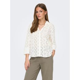 Jacqueline de Yong Hemdbluse JDY "JDYTALLIE 3/4 LONG SHIRT WVN NOOS", Damen, Gr. M, wei&szlig; (cloud dancer), Spitze, Obermaterial: 100% Baumwolle, unifarben, regular fit Po-bedeckend, angesetztes B&uuml;ndchen, Blusen Hemdbluse, mit Lochstickerei-Detail