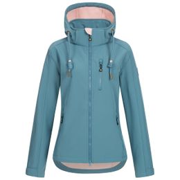 Softshelljacke ANKERGLUT "ankerglutfreude WMN", Damen, Gr. 54 (XXL), blau, 96% Polyester; 4% Elasthan, k&ouml;rpernah, gerader Abschluss mit Gummizug, Jacken Softshelljacke, mit abnehmbarer Kapuze