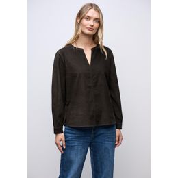 Langarmbluse Street One, Damen, Gr. 34, schwarzest braun, Web, 100% Baumwolle, unifarben, klassisch normal, V-Ausschnitt, B&uuml;ndchen, Blusen, in Cord-Optik