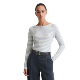 Marc O'Polo Langarmshirt MARC O'POLO "aus Slubjersey", Damen, Gr. L, light blau, Obermaterial: 100% Baumwolle, gestreift, Basic, skinny fit, U-Boot-Ausschnitt, normaler Saum, Shirts Langarmshirt