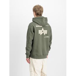 Kapuzensweatshirt Alpha Industries "Label Hoodie BP", Herren, Gr. L, gr&uuml;n (schwarz olive), angeraute Sweatware, Obermaterial: 80% Baumwolle, 20% Polyester, bedruckt, regular fit normal, Rundhals, Rippb&uuml;ndchen, Sweatshirts