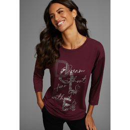 3/4-Arm-Shirt Laura Scott, Damen, Gr. 38, rot (bordeaux), Single Jersey, Obermaterial: 95% Viskose, 5% Elasthan, bedruckt, metallic, unifarben, figurumspielend h&uuml;ftbedeckend, U-Boot-Ausschnitt, Shirts 3/4-Arm-Shirt, mit Glitzerpint
