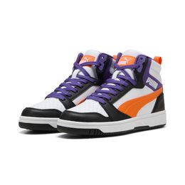 Sneaker Puma "REBOUND V6 MID JR", Kinder, Gr. 37,5, orange (Puma wei&szlig;, orange glo, Puma schwarz), kariert, Schuhe Sneaker, f&uuml;r Jugendliche