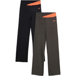 Sporthose bonprix "Baumwoll-Sporthose, Bootcut (2er Pack)", Damen, Gr. 36/38 (S), N-Gr, grau (anthrazit meliert, schwarz), Obermaterial: 95% Baumwolle, 5% Elasthan, regular fit, Hosen Sporthose, Baumwoll-Sporthose, Bootcut (2er Pack)