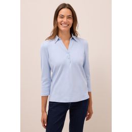 Poloshirt Cecil, Damen, Gr. L (42), blau (mountain blau), Web, 100% Baumwolle, unifarben, normal normal, hoch geschlossener Ausschnitt, abgesteppt, Shirts, aus reiner Baumwolle