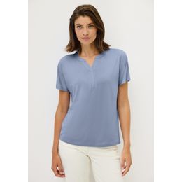 T-Shirt Cecil, Damen, Gr. XL (44), blau (mountain blau), Stoff, 50% Modal, 50% Baumwolle, unifarben, normal normal, V-Ausschnitt, abgesteppt, Shirts T-Shirt, aus elastischem Materialmix