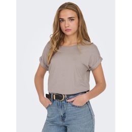T-Shirt Only "ONLMOSTER &ndash; Kurzarmshirt mit Aufschlag und klassischem Look", Damen, Gr. XS, beige (etherea), Jersey, Obermaterial: 75% Viskose, 20% Polyester, 5% Elasthan, unifarben, regular fit normal, Rundhals, mit Aufschlag, Shirts T-Shirt, unifarben, casual, regular fit, Viskosemischung, Rundhals