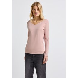 Langarmshirt Street One, Damen, Gr. 46, rosa (faded rose), Web, 50% Baumwolle, 50% Modal, unifarben, normal normal, V-Ausschnitt, abgesteppt, Shirts Langarmshirt, im soften Baumwoll-Mix