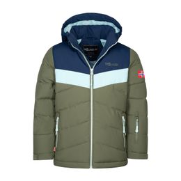 Steppjacke Trollkids "GIRLS GRYLLEFJORD JACKET", Kinder, Gr. 140, grün (navy, dusky olive, frosty mint), Steppware, Obermaterial: 100% Polyester. Futter: 100% Polyester. Wattierung: 100% Polyester, mit Klettverschluss, Jacken Steppjacke