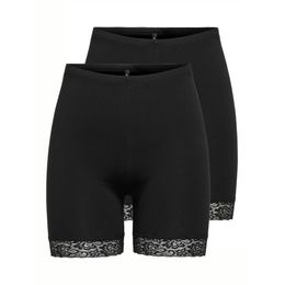 Radlerhose Only "ONLLIVE &ndash; Radlerhosen mit Spitzensaum im praktischen Doppelpack", Damen, Gr. XS (34), N-Gr, schwarz, Jersey, Obermaterial: 95% Baumwolle, 5% Elasthan, unifarben, slim fit, Hosen Radlerhose, unifarben, modisch, slim fit, Baumwollmischung