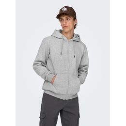 Only & Sons Kapuzensweatjacke ONLY & SONS "CERES LIFE ZIP THR. HOODIE SWEAT", Herren, Gr. L, grau (hellgrau, meliert), angeraute Sweatware, Obermaterial: 65% Baumwolle, 35% Polyester, meliert, normal normal, ohne Ausschnitt, Bündchen, Sweatjacken