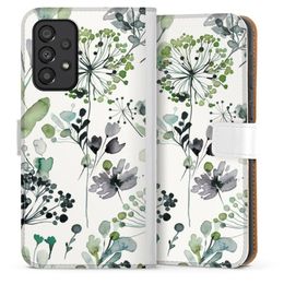 DeinDesign Galaxy A33 5G Handy Klapph&uuml;lle Handyh&uuml;lle aus Kunst Leder wei&szlig; Flip Case Flowers Eukalyptus Water Colour Sideflip mit Lasche