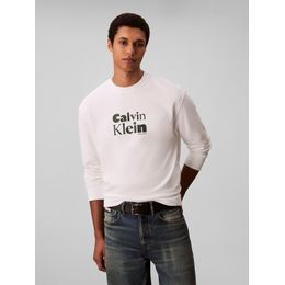 Sweatshirt Calvin Klein "LS EU 350TERRY CALVIN BOLD GRAPH", Herren, Gr. M, wei&szlig; (hellwei&szlig;), Sweatware, Obermaterial: 100% Baumwolle, unifarben, regular fit normal, Rundhals, eingesetzt B&uuml;ndchen, Sweatshirts Sweatshirt, Rundhalsausschnitt, regular fit