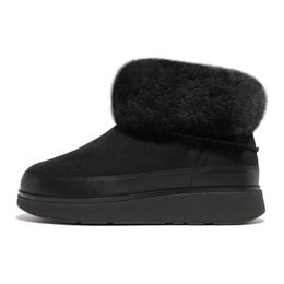 Winterboots fitflop "GEN-FF", Damen, Gr. 38, schwarz, Veloursleder, unifarben, Schuhe Winterboots, Snowboots, Schlupfboots mit Plateau