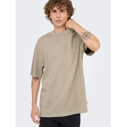 Only & Sons Rundhalsshirt ONLY & SONS "ONSDISTRESS RLX SS TEE", Herren, Gr. L, string, Jersey, Obermaterial: 100% Baumwolle, unifarben, loose fit normal, Rundhals, Shirts Rundhalsshirt