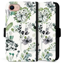 DeinDesign iPhone 16e Handy Klapph&uuml;lle Handyh&uuml;lle aus Kunst Leder schwarz Flip Case Flowers Water Colour Eukalyptus Sideflip mit Lasche