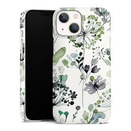 DeinDesign iPhone 13 Mini Handy Premium Case Smartphone Handyh&uuml;lle Schutzh&uuml;lle gl&auml;nzend Flowers Water Colour Eukalyptus Premium Case