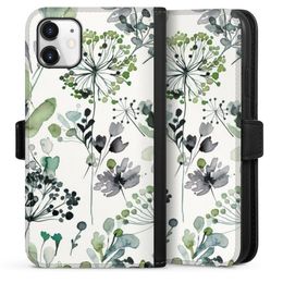 DeinDesign iPhone 11 Handy Klapph&uuml;lle Handyh&uuml;lle aus Kunst Leder schwarz Flip Case Flowers Water Colour Eukalyptus Sideflip mit Lasche