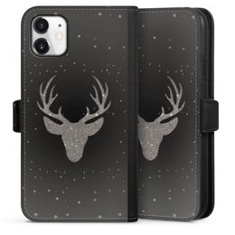 DeinDesign iPhone 11 Handy Klapph&uuml;lle Handyh&uuml;lle aus Kunst Leder schwarz Flip Case Glitzer Deer Winter Sideflip mit Lasche
