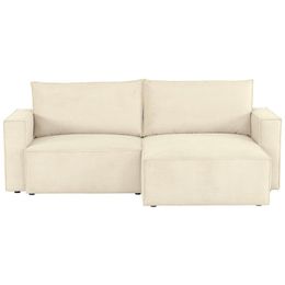 CARRYHOME Ecksofa, Beige, Textil, 3-Sitzer, F&uuml;llung: Polyurethan (Pur), Ottomane rechts, seitenverkehrt montierbar, L-Form, 242x151 cm, Liegefunktion, Schlafen auf Sitzh&ouml;he, R&uuml;cken echt, Wohnzimmer, Sofas & Couches, Wohnlandschaften, Ecksofas