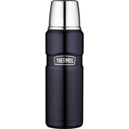 Thermos Isolierflasche, Dunkelblau, Metall, 0,47 L, doppelwandig, schlag- und bruchfest, lebensmittelecht, Vakuum, 100% dicht, abnehmbarer Deckel, Schraubverschluss, h&auml;lt warm, kalt, bruchsicher, rostfrei, schadstofffrei, Kaffee & Tee, Kannen, Thermoskannen