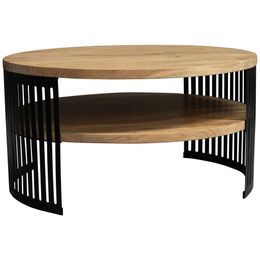 CARRYHOME Couchtisch, Schwarz, Akazie, Holz, Metall, Akazie, massiv, rund, C-Form, Gittergestell, 75x40x75 cm, Wohnzimmer, Wohnzimmertische, Couchtische, Couchtische Metall