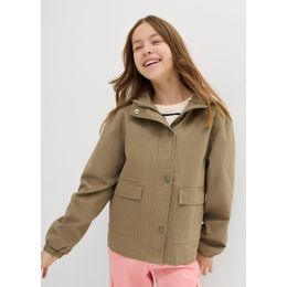 bonprix Twill-Jacke mit aufgesetzten Taschen und Kapuze, gr&uuml;n, mit Baumwolle