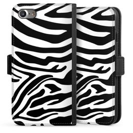 DeinDesign iPhone SE (2020) Handy Klapph&uuml;lle Handyh&uuml;lle aus Kunst Leder schwarz Flip Case Animal Look Zebra Animal Print Sideflip mit Lasche