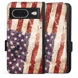 DeinDesign Google Pixel 8 Handy Klapph&uuml;lle Handyh&uuml;lle aus Kunst Leder schwarz Flip Case America Usa Flag Sideflip mit Lasche