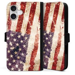 DeinDesign iPhone 16 Plus Handy Klapphülle Handyhülle aus Kunst Leder schwarz Flip Case America Usa Flag Sideflip mit Lasche