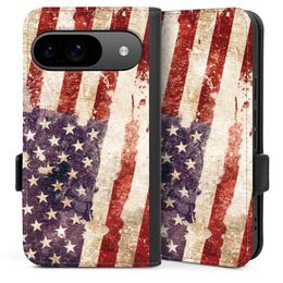 DeinDesign Google Pixel 9 Handy Klapph&uuml;lle Handyh&uuml;lle aus Kunst Leder schwarz Flip Case America Usa Flag Sideflip mit Lasche