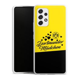 DeinDesign Galaxy A53 5G Handy Silikon H&uuml;lle Case wei&szlig; Handyh&uuml;lle Dortmunder Girl Borussia Dortmund Bvb Silikon Case
