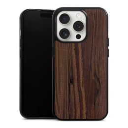 DeinDesign iPhone 15 Pro Handy Slim Case extra d&uuml;nn Silikon Handyh&uuml;lle schwarz H&uuml;lle Wooden Look Wood Nut Tree Silikon Slim Case