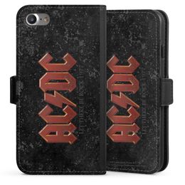 DeinDesign iPhone SE (2022) Handy Klapph&uuml;lle Handyh&uuml;lle aus Kunst Leder schwarz Flip Case Acdc Logo Merchandise Sideflip mit Lasche