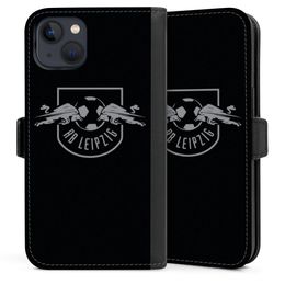 DeinDesign iPhone 13 Handy Klapph&uuml;lle Handyh&uuml;lle aus Kunst Leder schwarz Flip Case Official Licensed Product Logo Rb Leipzig Sideflip mit Lasche
